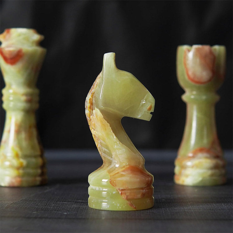 White and Green Onyx Marble Chess Set