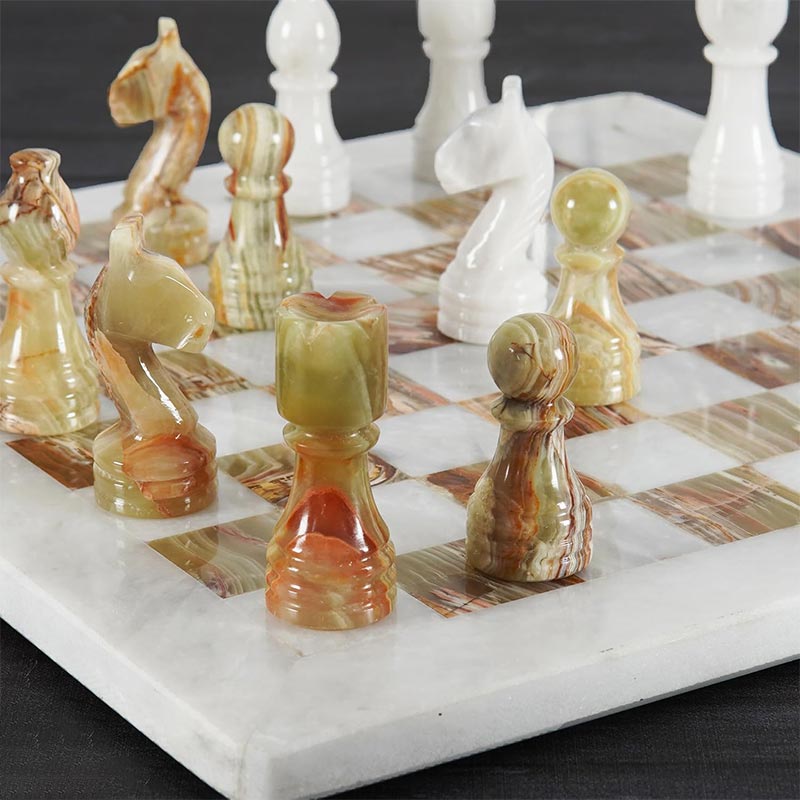 White and Green Onyx Marble Chess Set