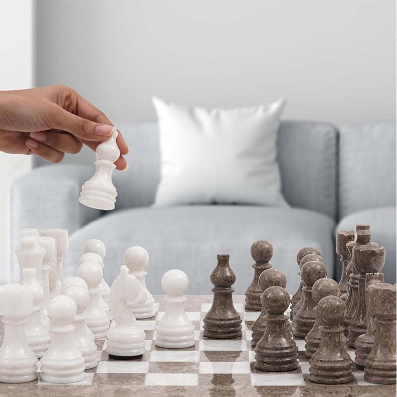 Elegant Grey Oceanic and White Marble Chess Set